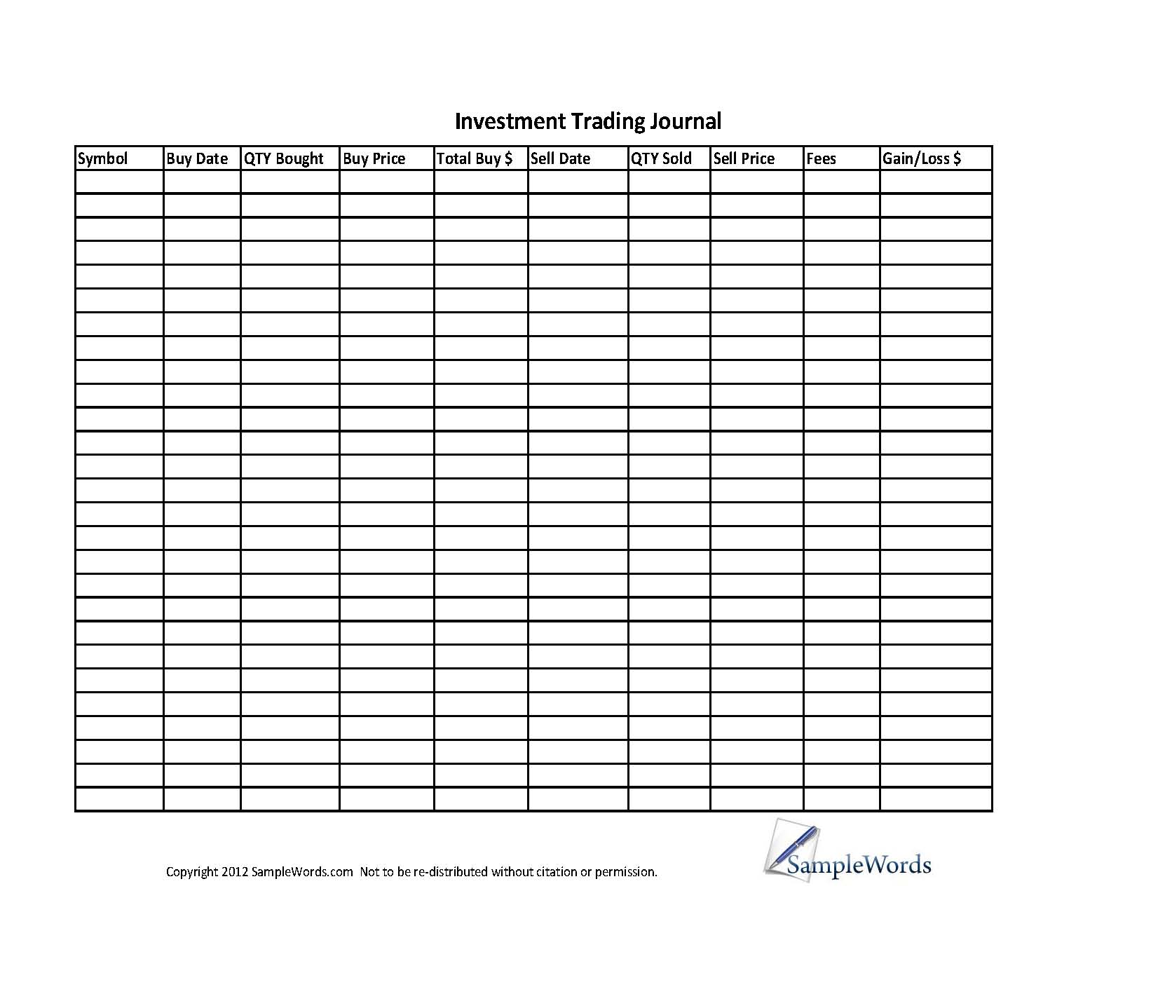 Investment Stock Trading Journal Spreadsheet Investment Stock Trading Journal Spreadsheet